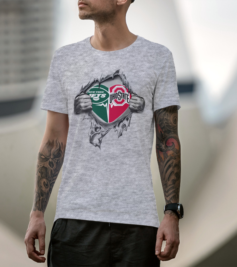 New York Jets Ohio State Buckeyes Emblem Inside Ripped Exterior T-Shirt