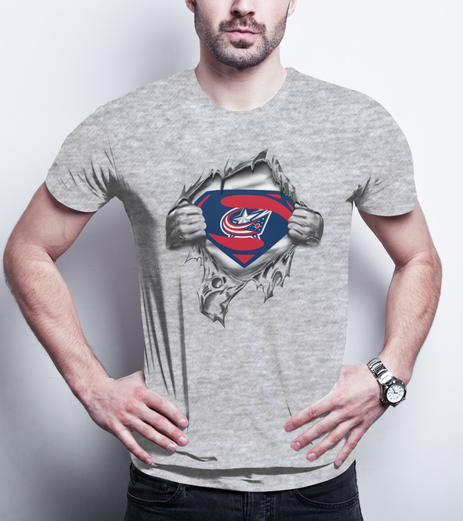 Columbus Blue Jackets Superman Logo Tear Revealed T-Shirt