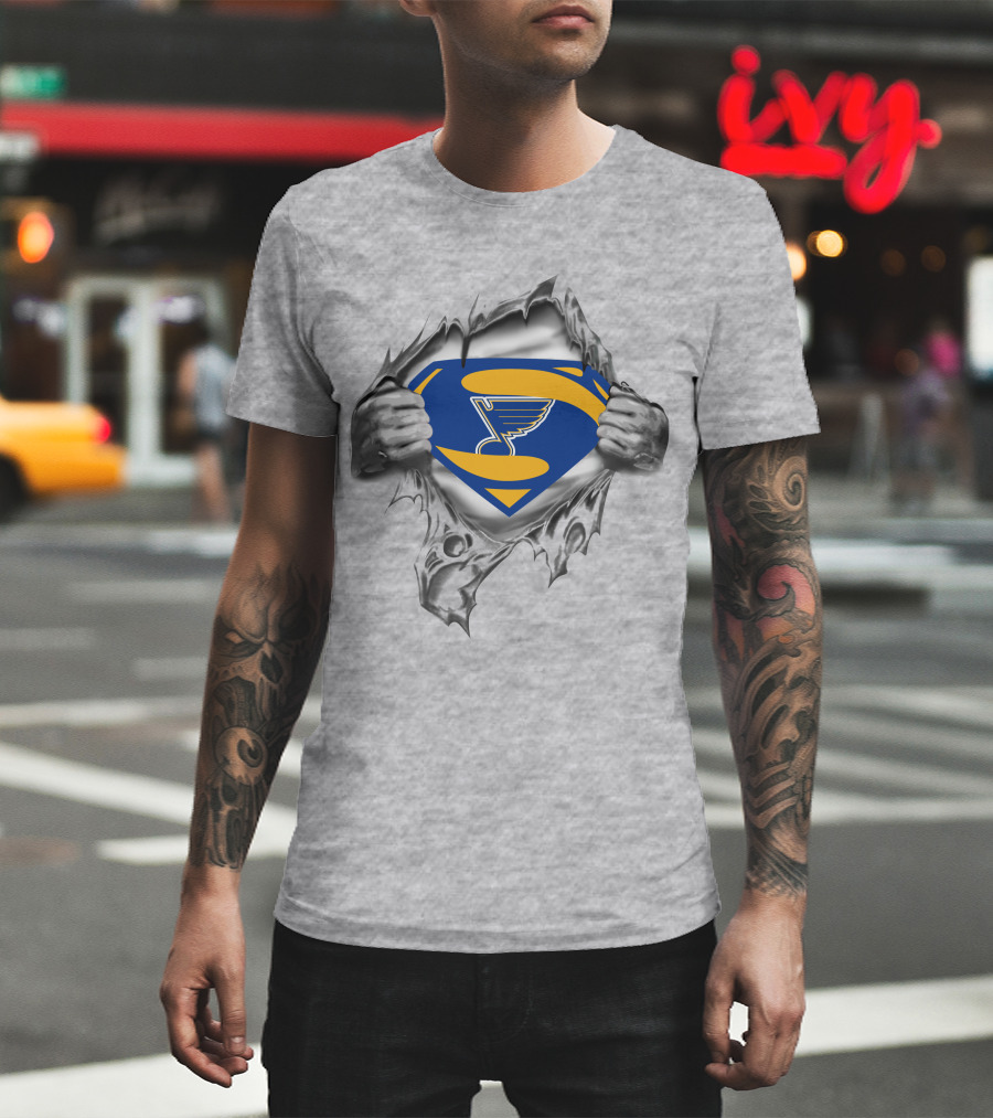 St Louis Blues Superman Emblem Tear T-Shirt