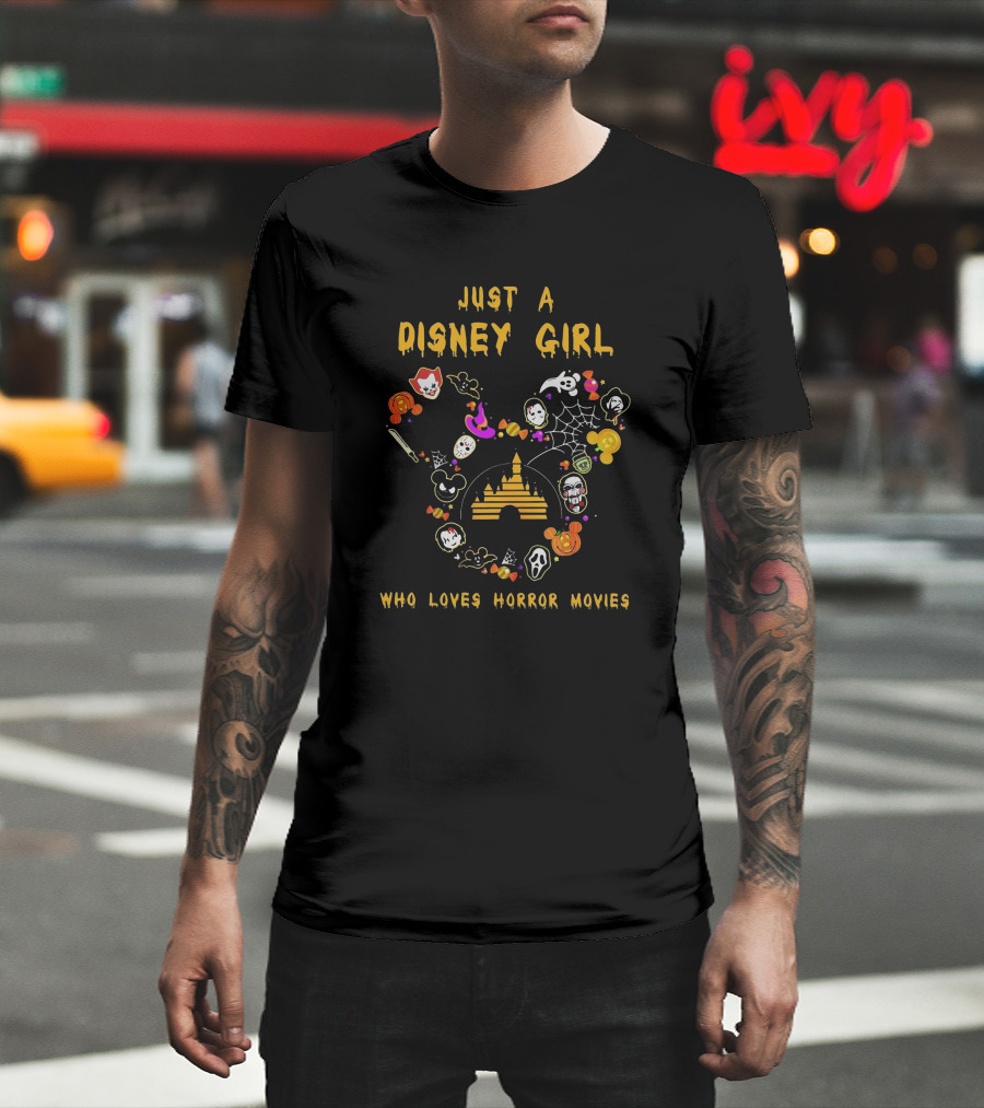 Just A Disney Girl With Icons Who Loves Horror Movies T-Shirt