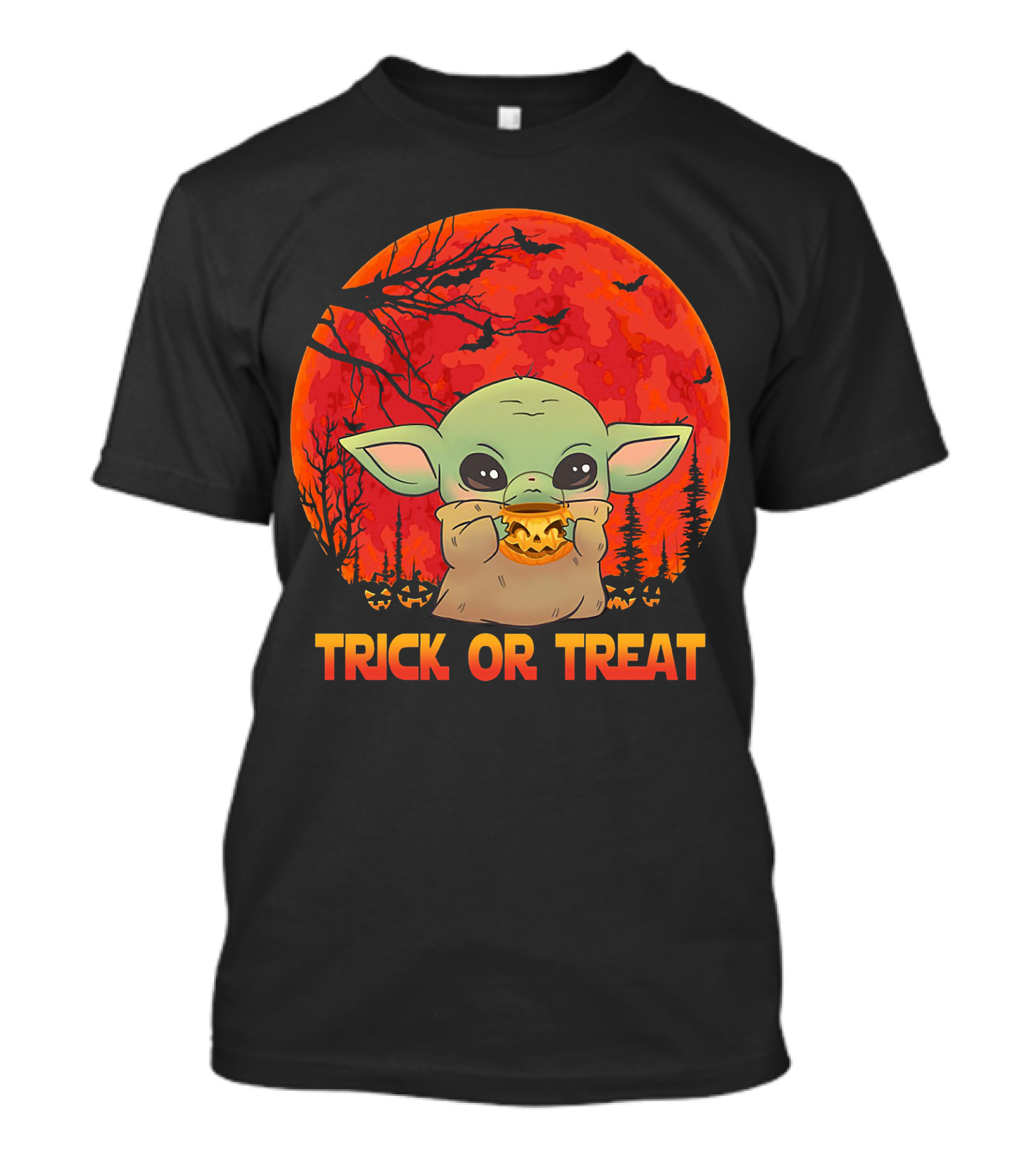 Halloween Baby Yoda Trick Or Treat Moon Pumpkin Forest T-Shirt