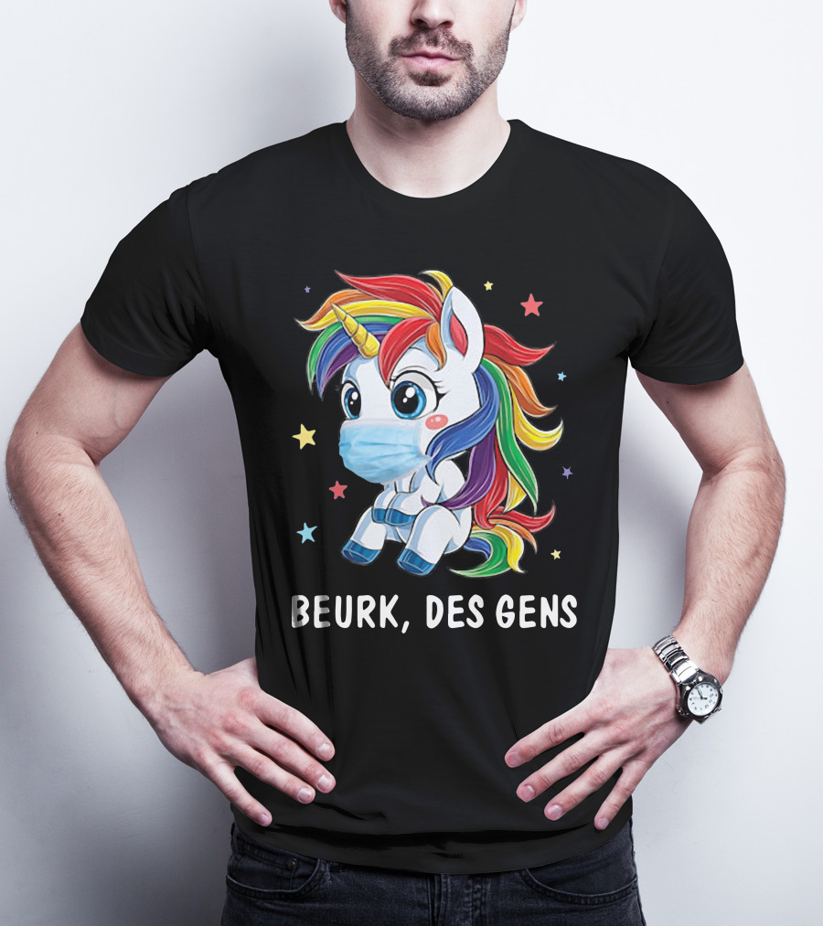 Licorne Arc-en-Ciel Masque Beurk Des Gens Étoiles T-Shirt