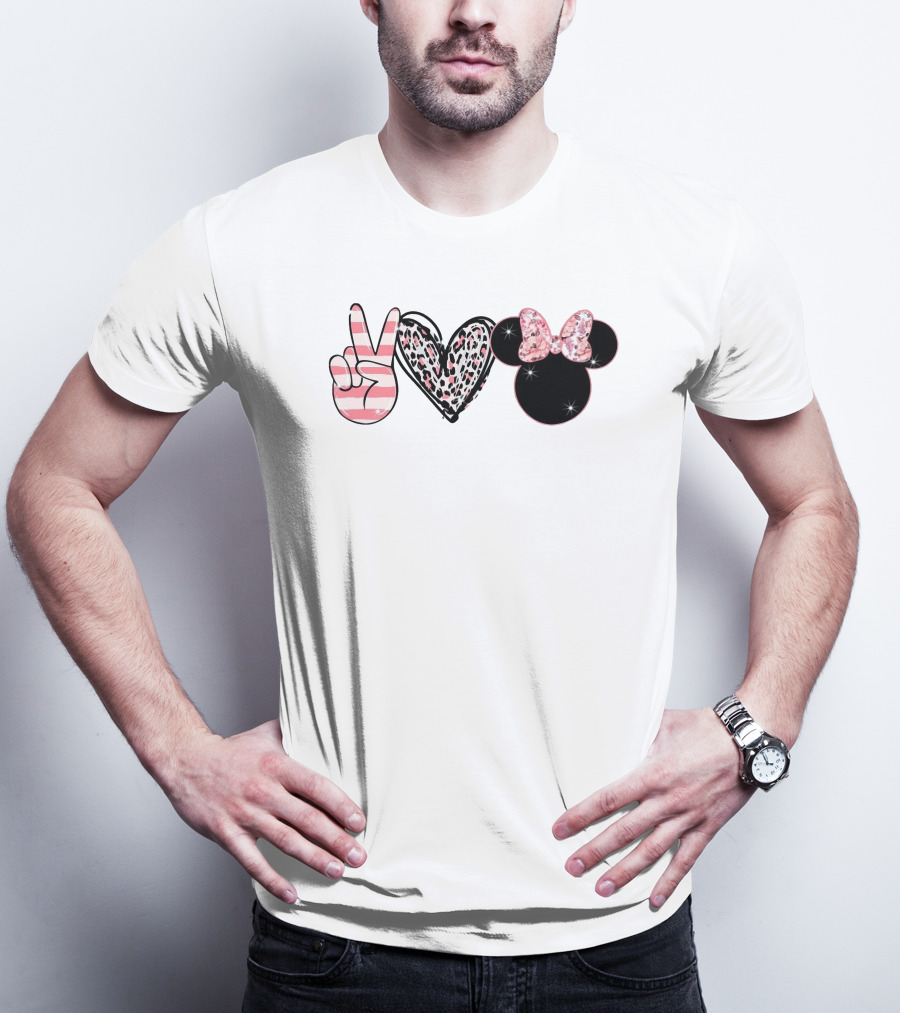 Minnie Peace Love Magic Leopard Print Sparkle Bow T-Shirt