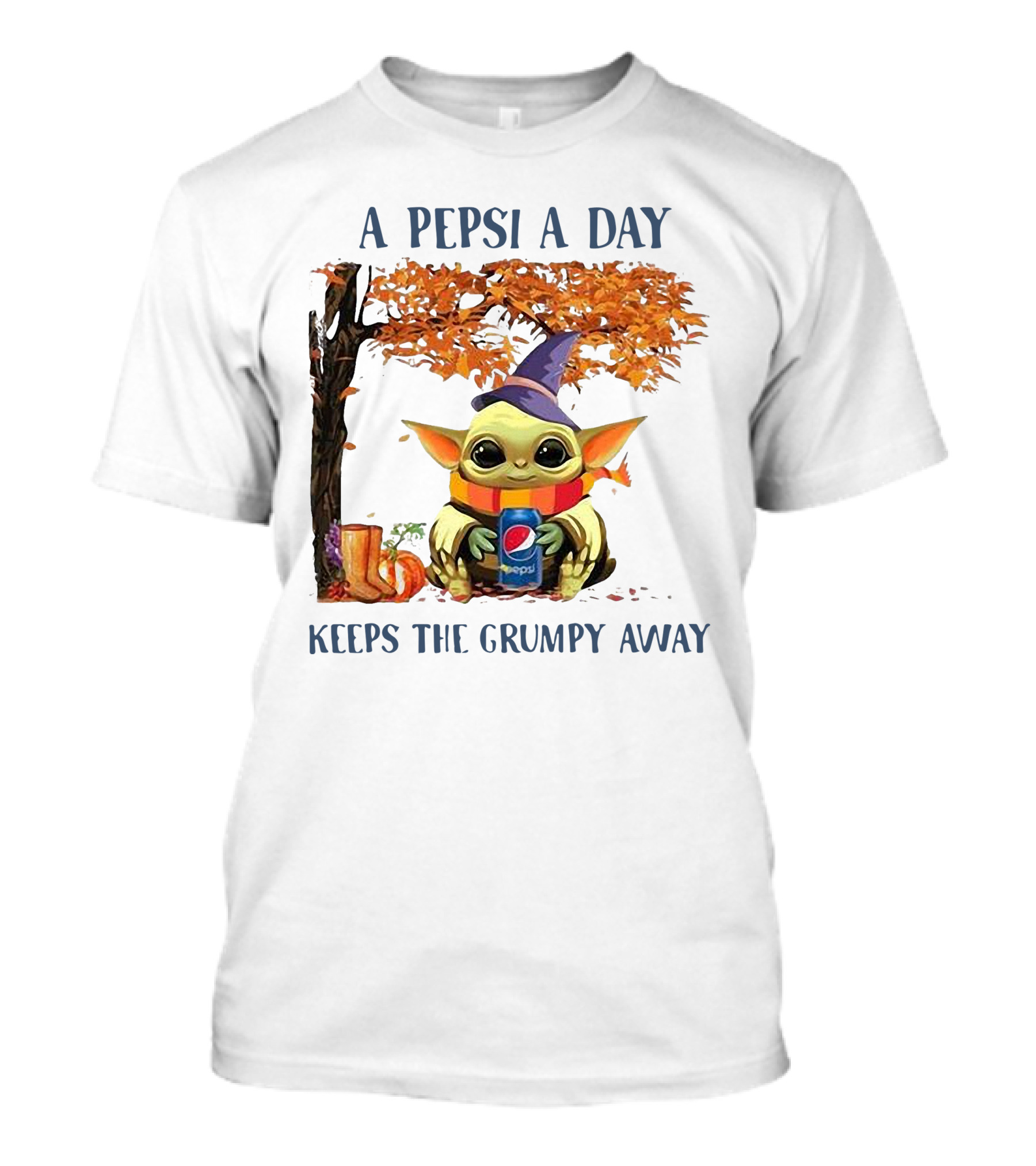 Baby Yoda A Pepsi A Day Keeps The Grumpy Away Halloween Fall T-Shirt