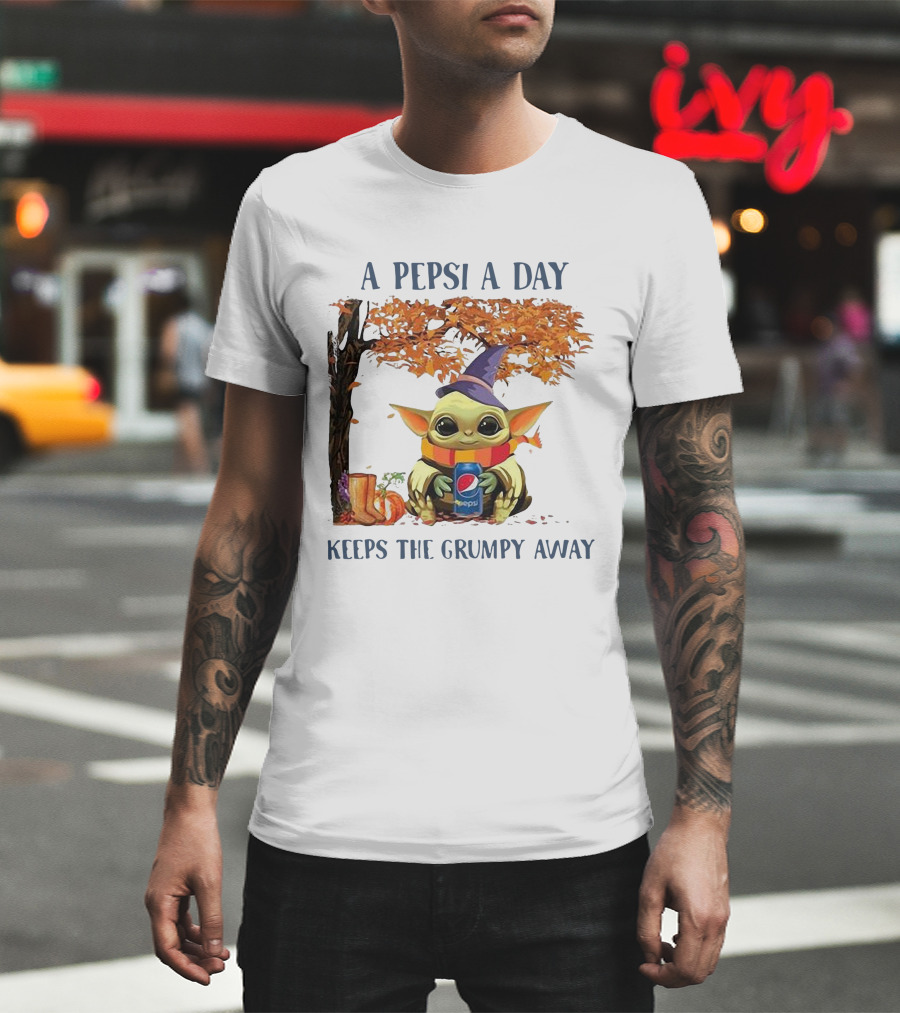 Baby Yoda A Pepsi A Day Keeps The Grumpy Away Halloween Fall T-Shirt
