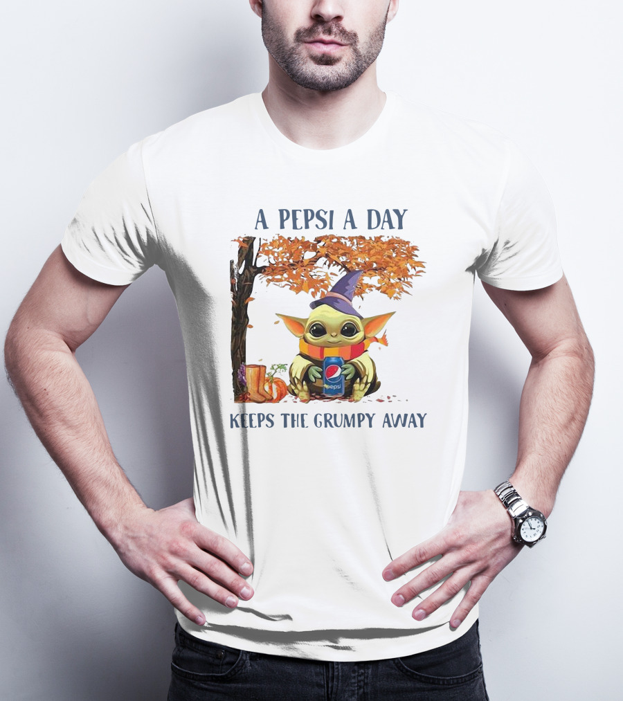 Baby Yoda A Pepsi A Day Keeps The Grumpy Away Halloween Fall T-Shirt
