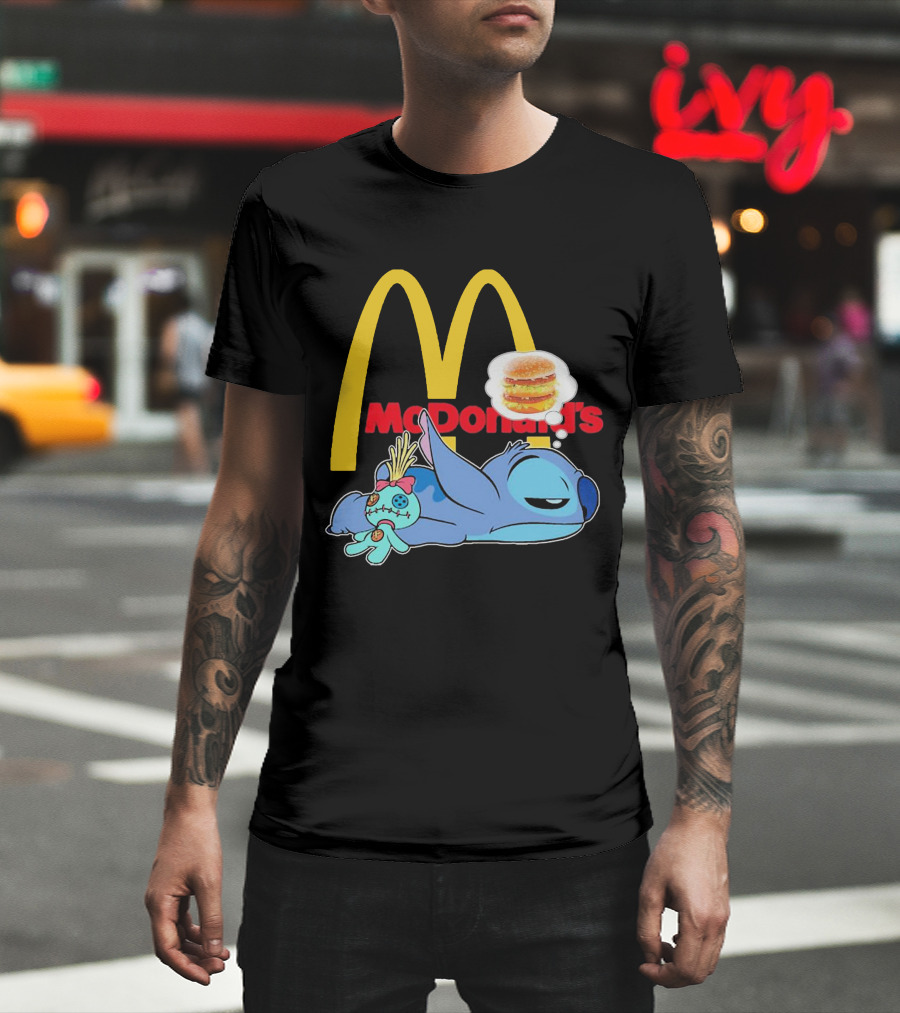 Stitch Sleeping Under McDonald's Golden Arches Dreaming Of Burger T-Shirt