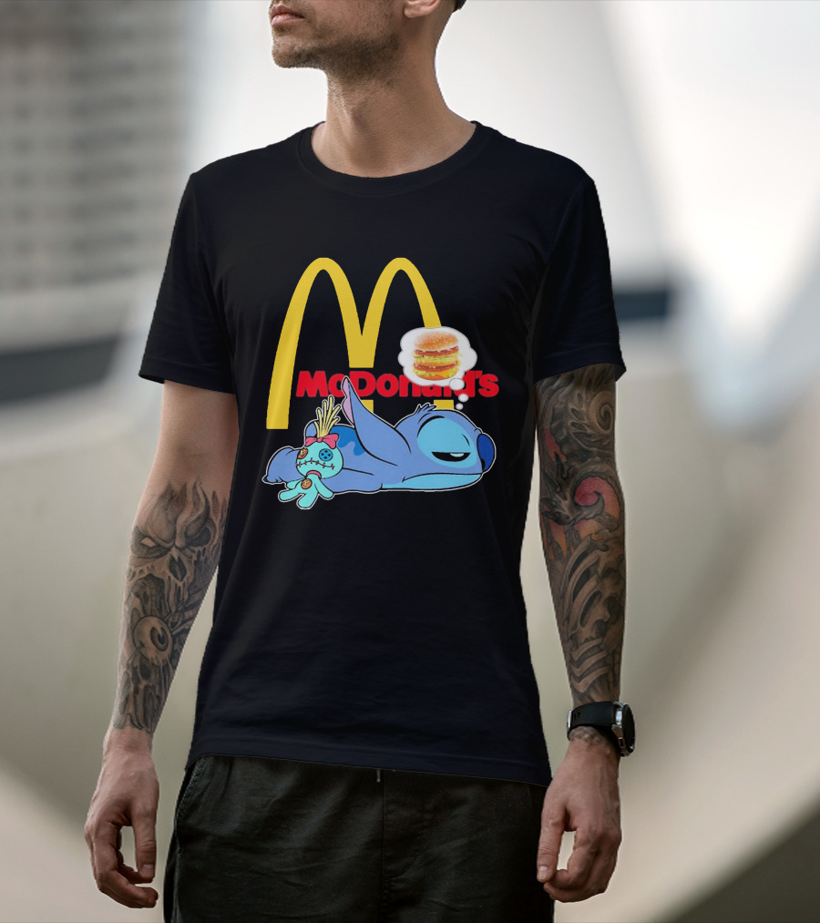Stitch Sleeping Under McDonald's Golden Arches Dreaming Of Burger T-Shirt