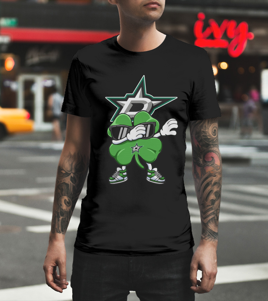 Dallas Stars Clover Dabbing Logo With Sneakers T-Shirt