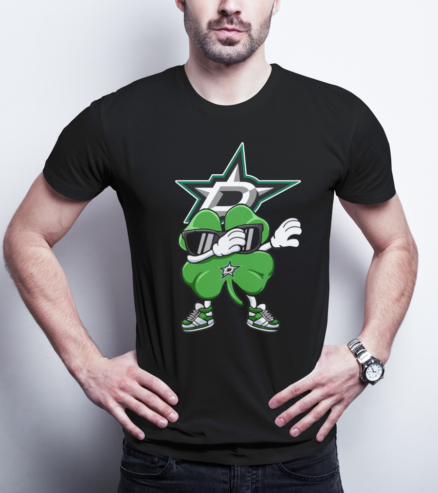 Dallas Stars Clover Dabbing Logo With Sneakers T-Shirt