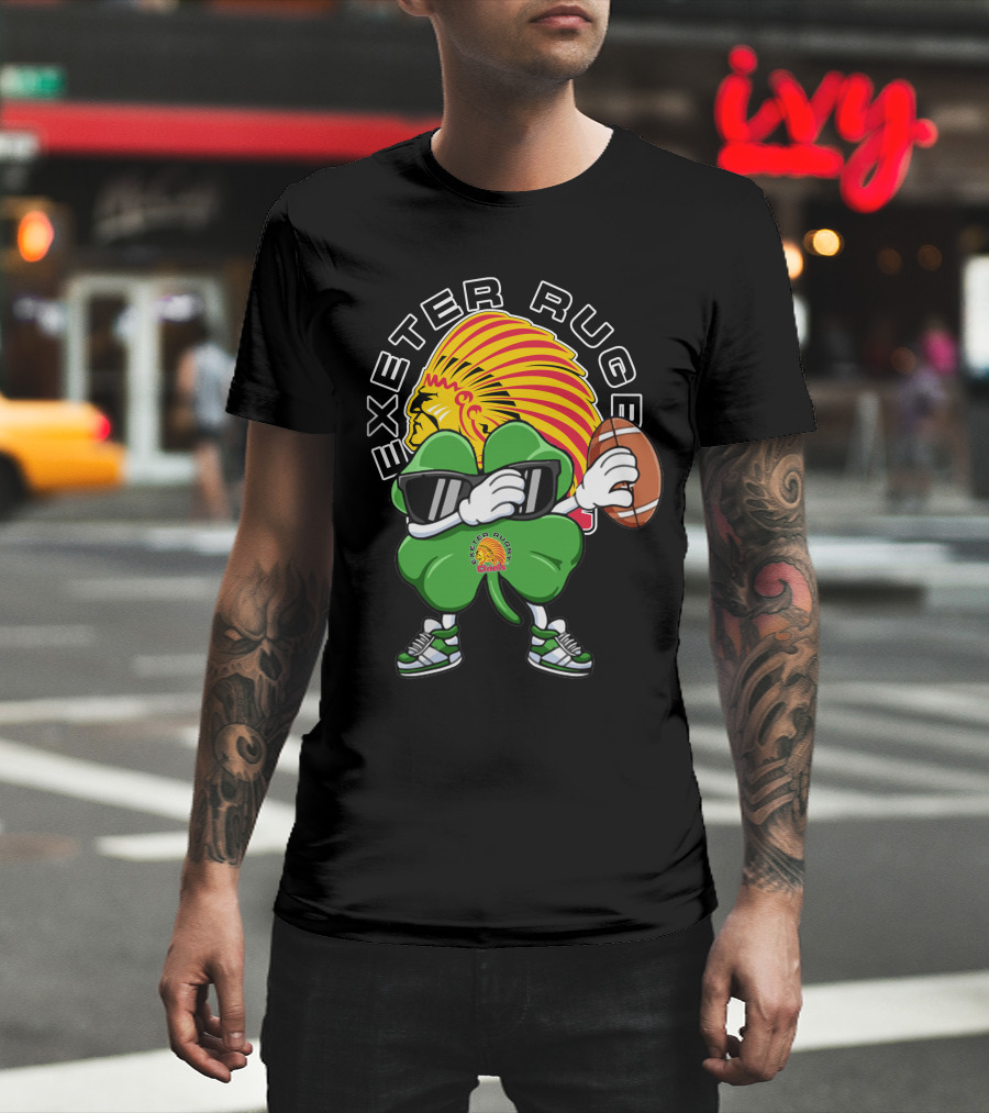 Exeter Rugger Chiefs Shamrock With Sunglasses And Rugby Ball T-Shirt
