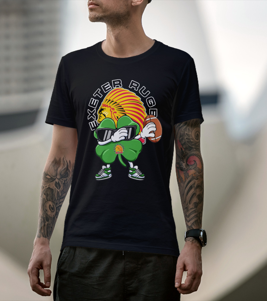 Exeter Rugger Chiefs Shamrock With Sunglasses And Rugby Ball T-Shirt