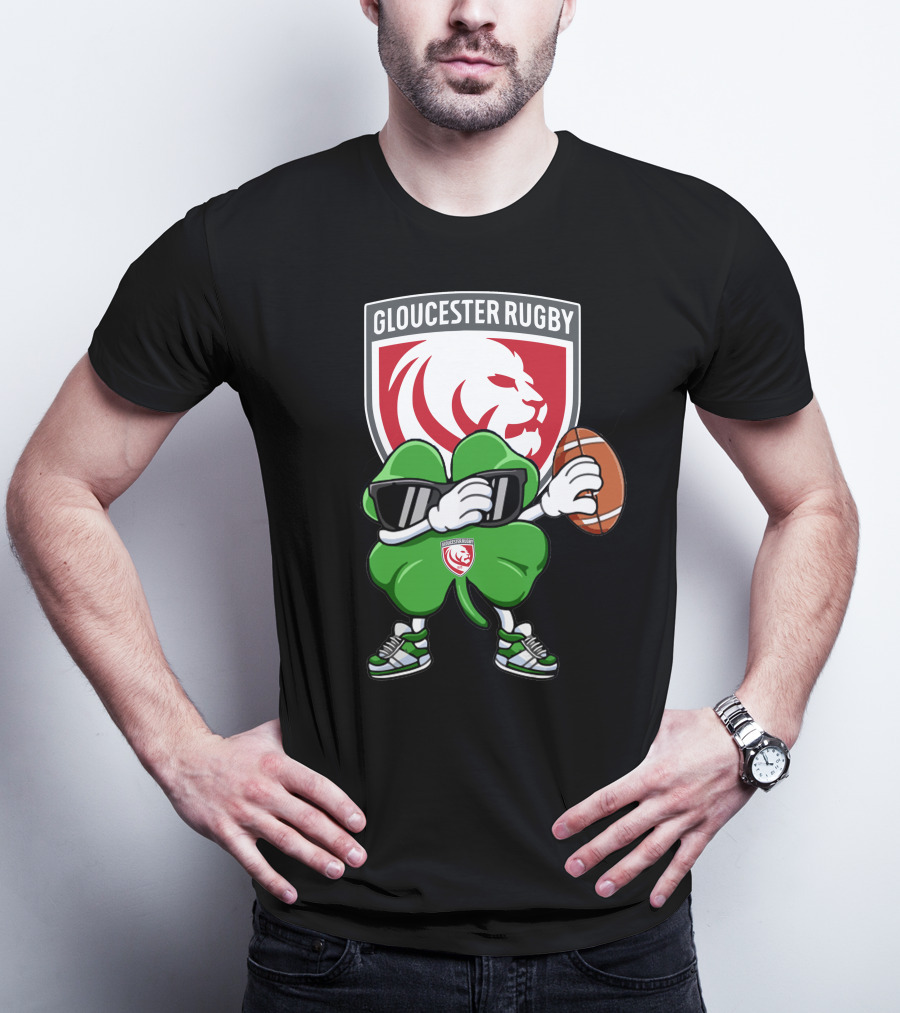 Gloucester Rugby Shamrock Lion Logo With Rugby Ball T-Shirt