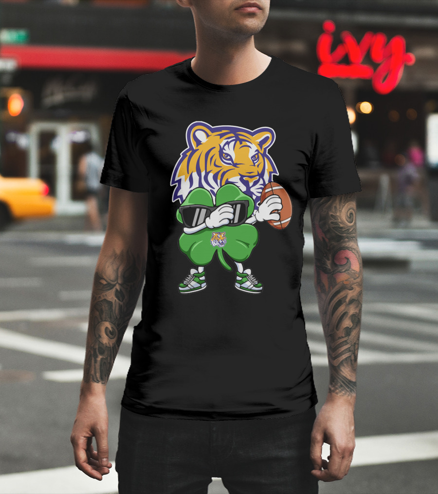 LSU Football Tiger And Shamrock With Football T-Shirt