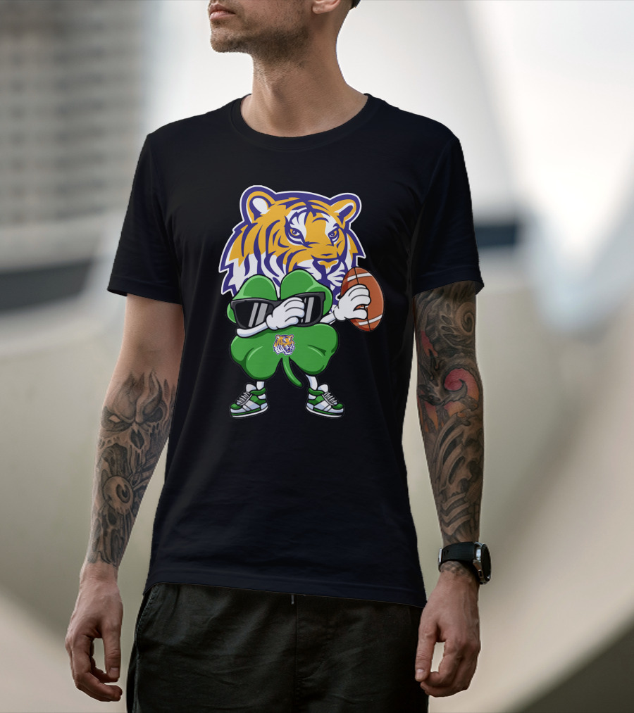 LSU Football Tiger And Shamrock With Football T-Shirt