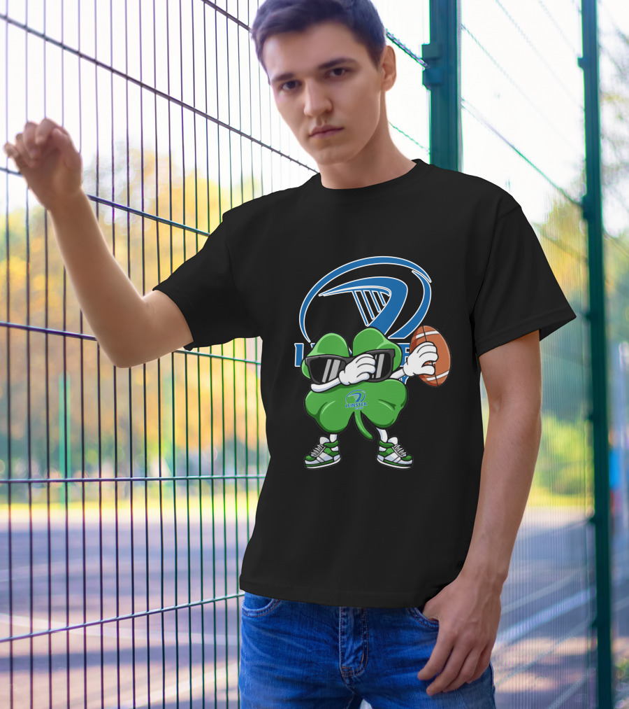 Leinster Rugby Shamrock Mascot Holding Rugby Ball T-Shirt