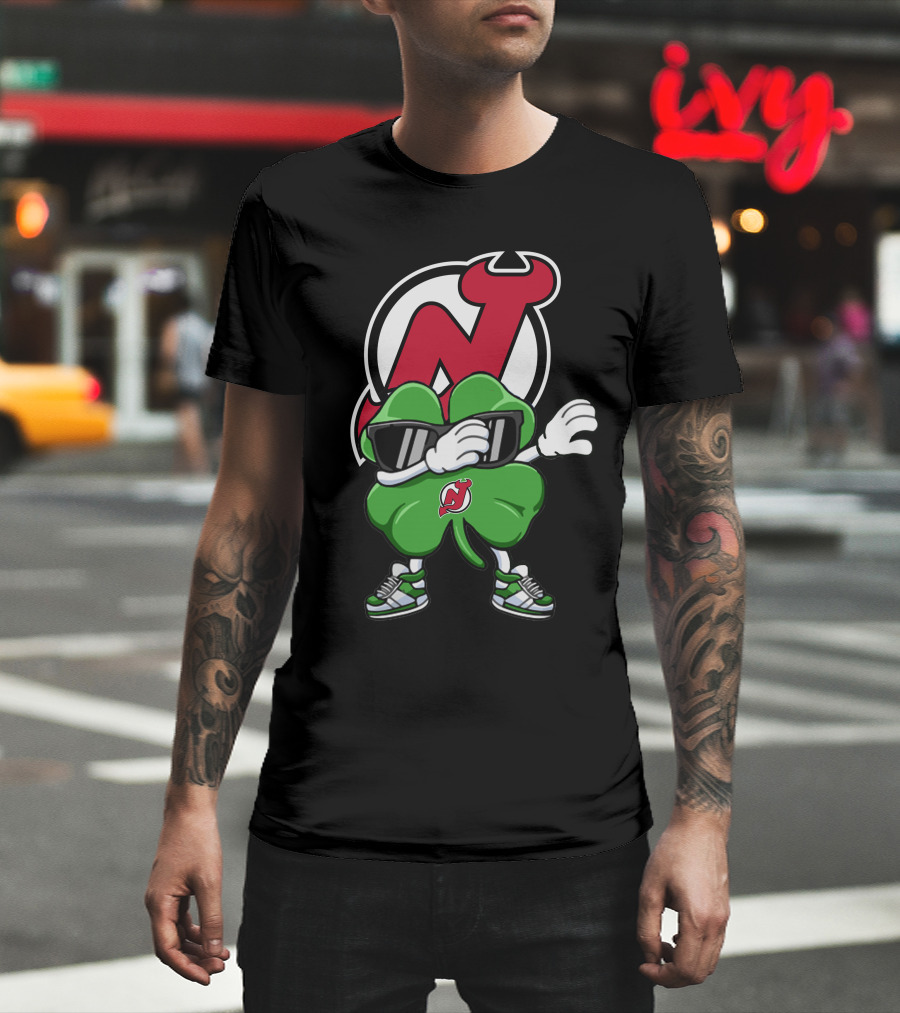 New Jersey Devils Shamrock Mascot Dab With Sunglasses And Sneakers T-Shirt