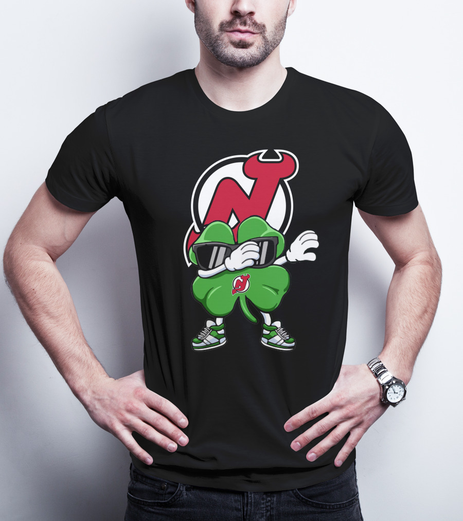 New Jersey Devils Shamrock Mascot Dab With Sunglasses And Sneakers T-Shirt