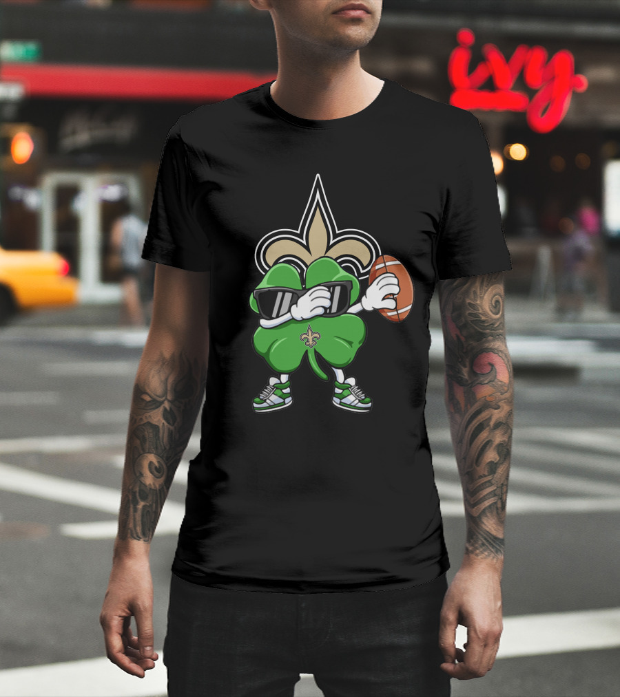 New Orleans Saints Shamrock Football Dab Fleur-de-lis T-Shirt
