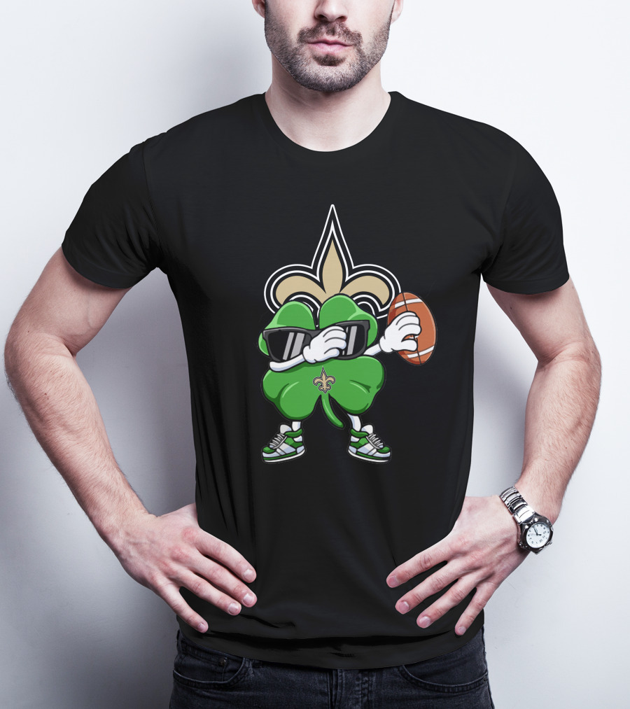 New Orleans Saints Shamrock Football Dab Fleur-de-lis T-Shirt