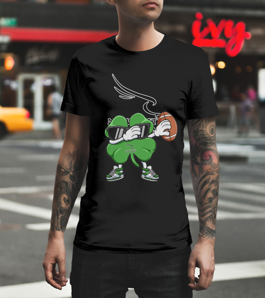 Newcastle Falcons Four Leaf Clover Character Holding Football T-Shirt