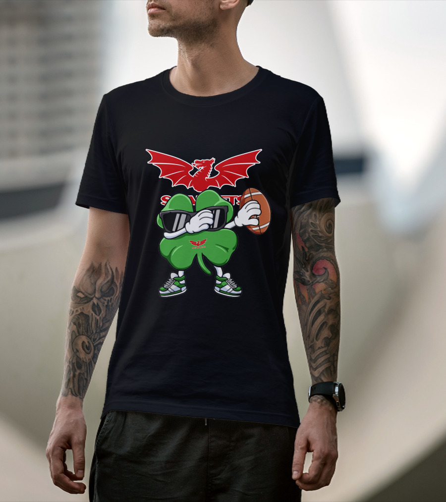 Scarlets Welsh Dragon Clover Football T-Shirt