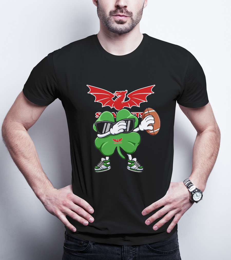 Scarlets Welsh Dragon Clover Football T-Shirt