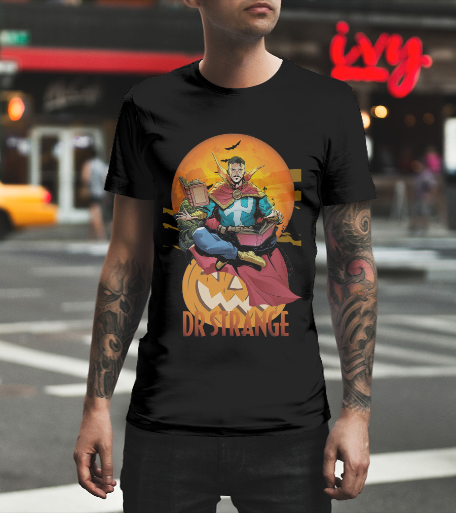 Dr Strange Halloween Comic Art Pumpkin Moon T-Shirt