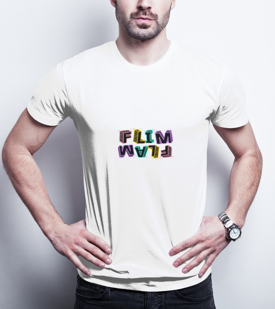 FLIMFLAM Colorful Retro Text Block T-Shirt