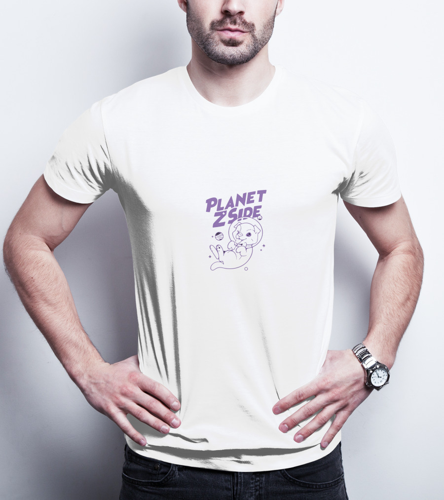 Planet Z Side Purple Astronaut Cat T-Shirt