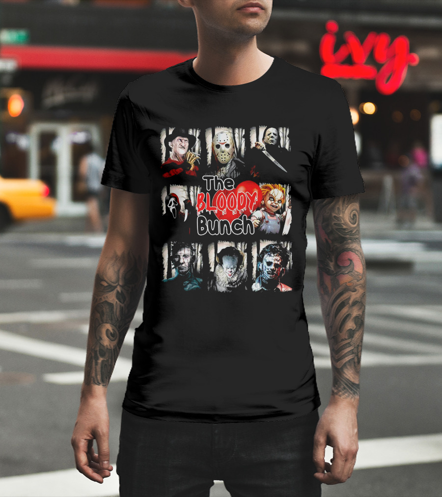 The Bloody Bunch Freddy Jason Michael Ghostface Chucky Pinhead Pennywise Leatherface T-Shirt