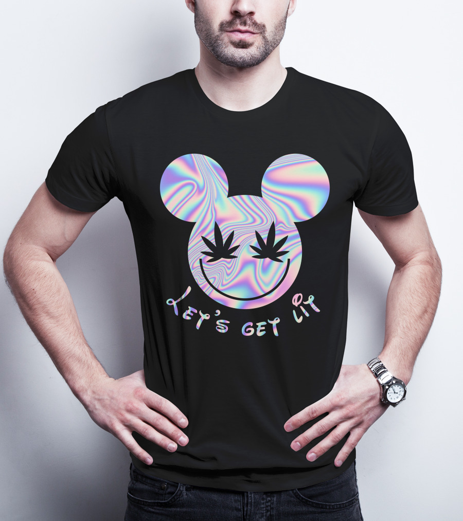 Let's Get Lit Psychedelic Mouse Face With Cannabis Eyes T-Shirt