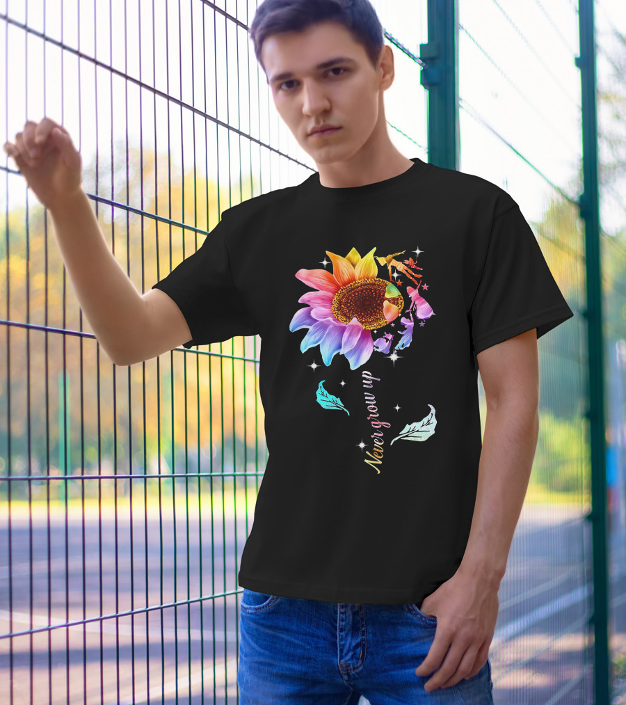 Never Grow Up Peter Pan Rainbow Flower Fantasy T-Shirt