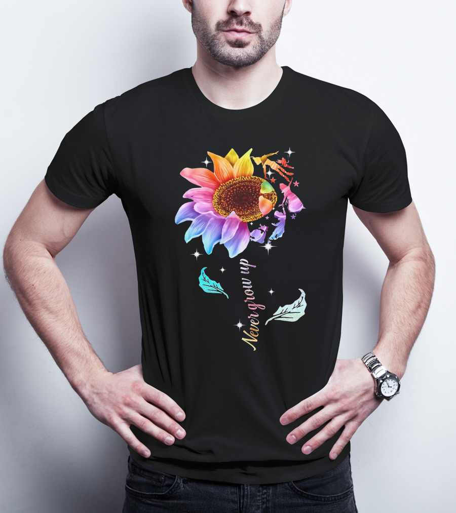 Never Grow Up Peter Pan Rainbow Flower Fantasy T-Shirt