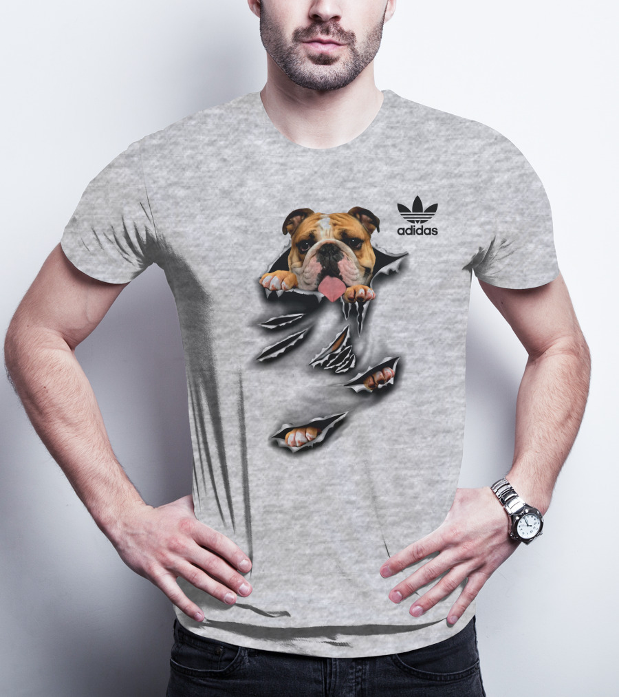 Cool Funny English Bulldog Ripping Through Pocket T-Shirt