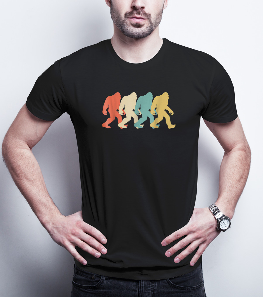 Bigfoot Sasquatch Silhouette Retro Pop Art Multicolor T-Shirt