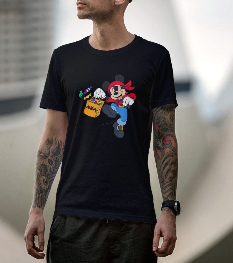 Disney Halloween Mickey Mouse Pirate Trick Or Treating Candy Bag T-Shirt