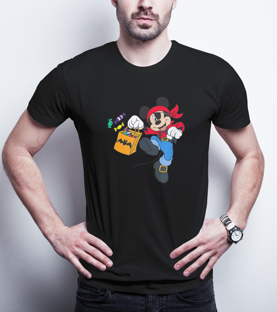 Disney Halloween Mickey Mouse Pirate Trick Or Treating Candy Bag T-Shirt