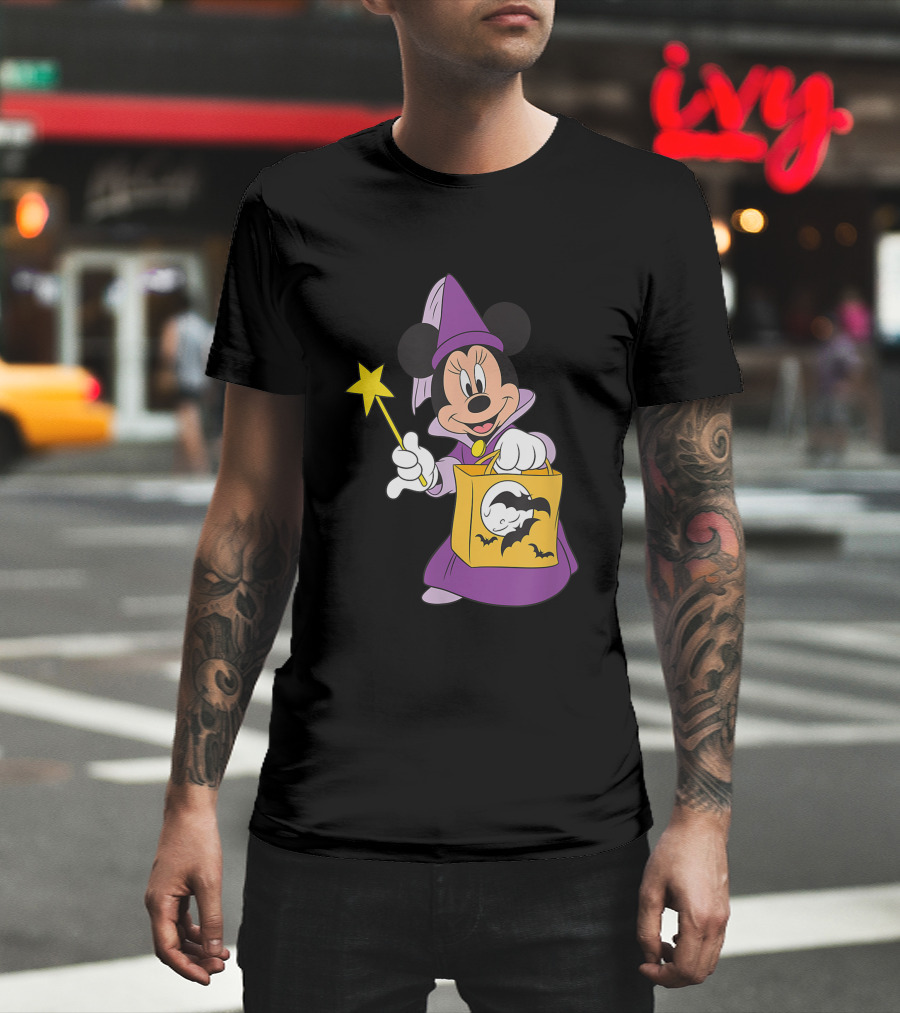 Disney Halloween Minnie Mouse Witch Costume With Magic Wand And Trick-or-Treat Bag T-Shirt