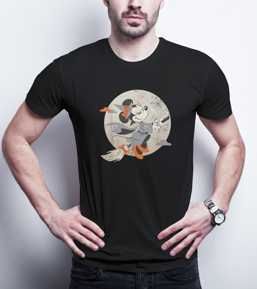 Disney Minnie Mouse Witch On Broomstick Full Moon Halloween T-Shirt