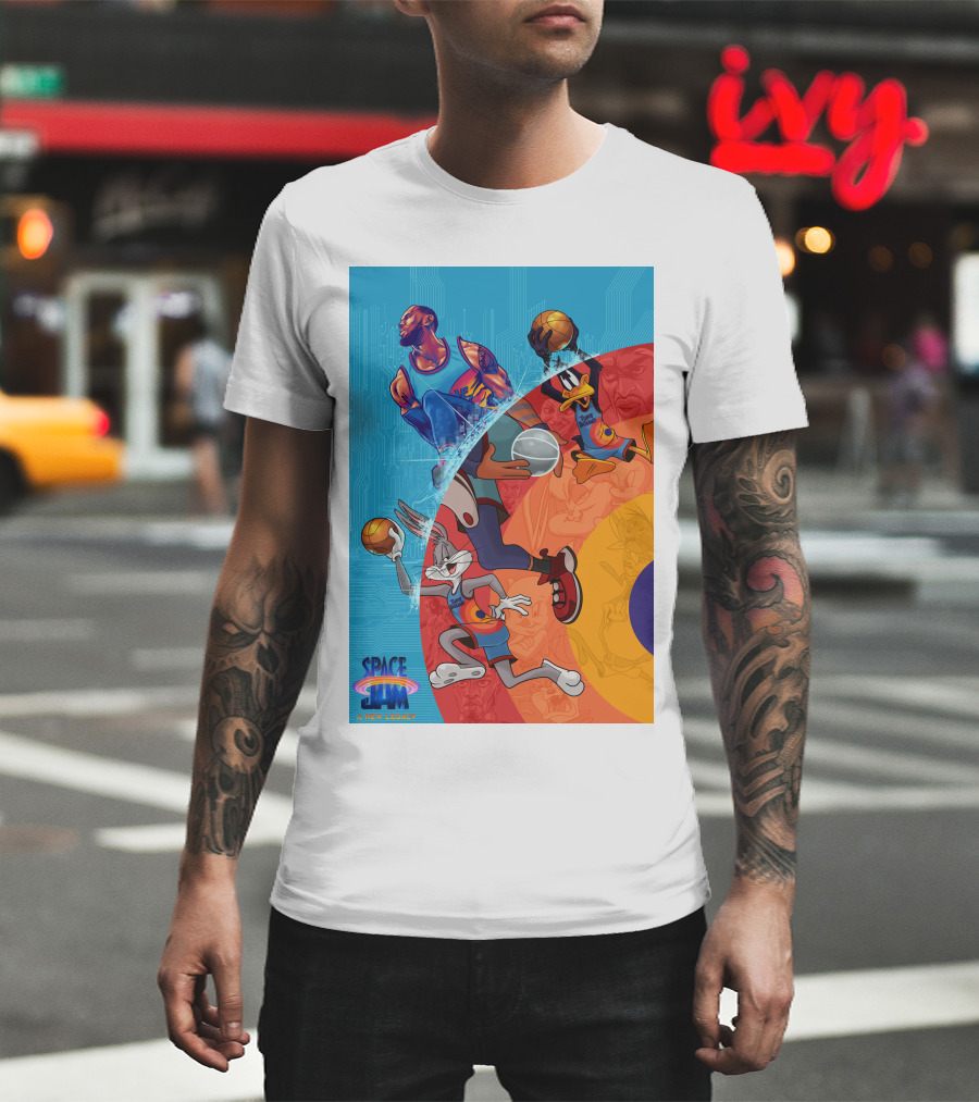 Space Jam A New Legacy Lebron James Bugs Bunny Daffy Duck Basketball Action T-Shirt