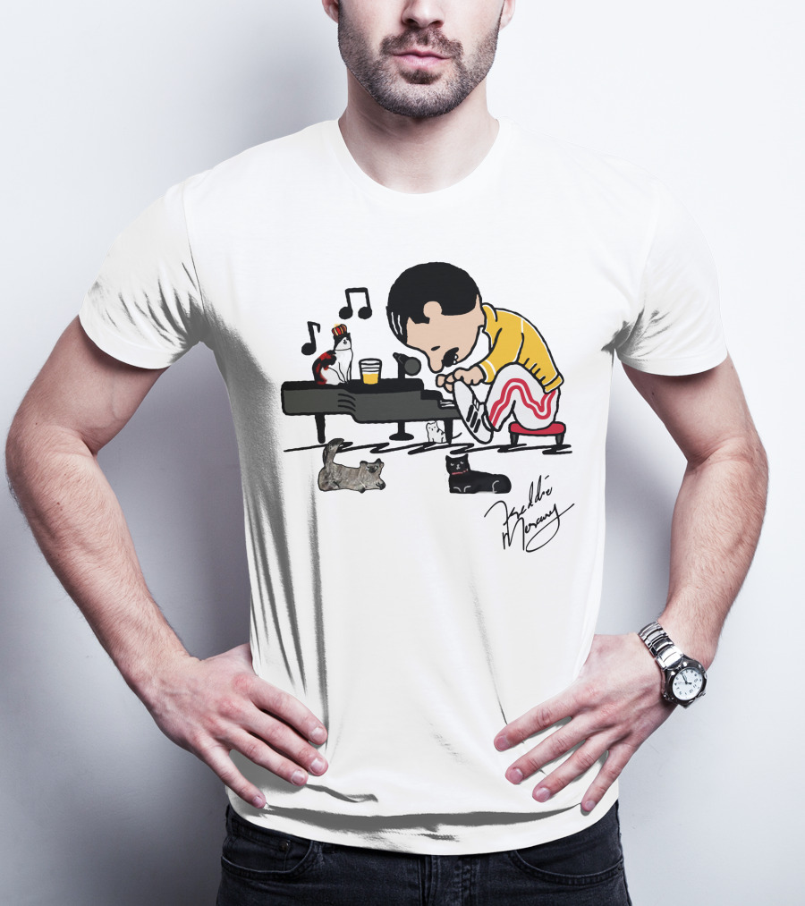 Freddie Mercury Signature With Cats And Piano Playful T-Shirt