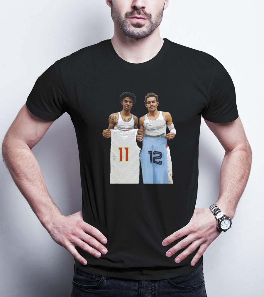 Trae Young Ja Morant Holding 11 12 Jerseys Funny Basketball Duo T-Shirt