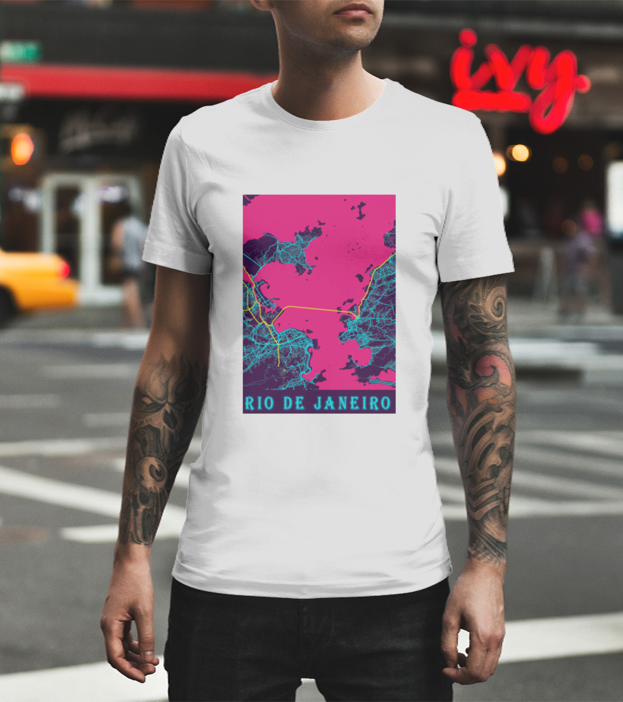 Funny Neon Rio De Janeiro Map Cityscape T-Shirt