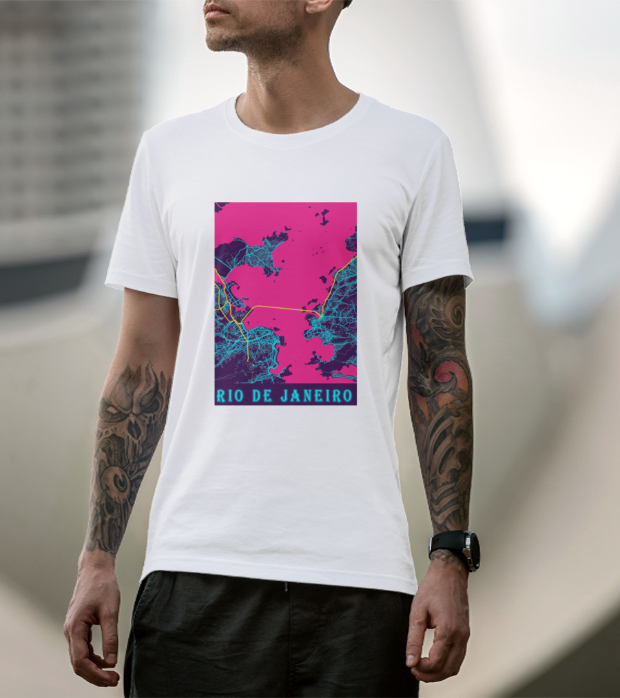 Funny Neon Rio De Janeiro Map Cityscape T-Shirt