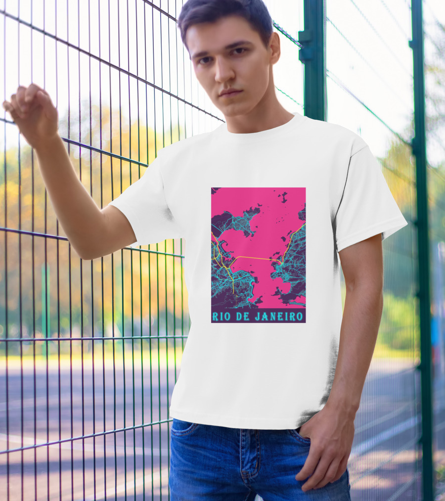 Funny Neon Rio De Janeiro Map Cityscape T-Shirt