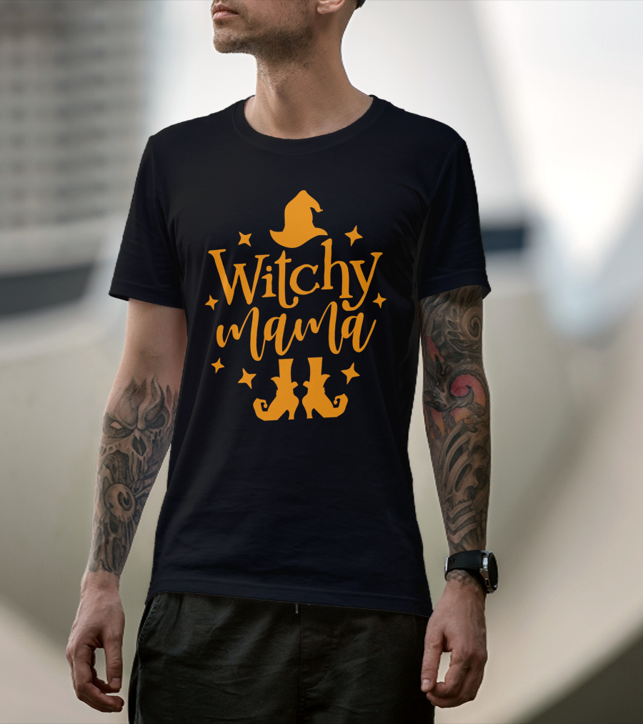 Witchy Mama Wizard Hat Boots Stars T-Shirt