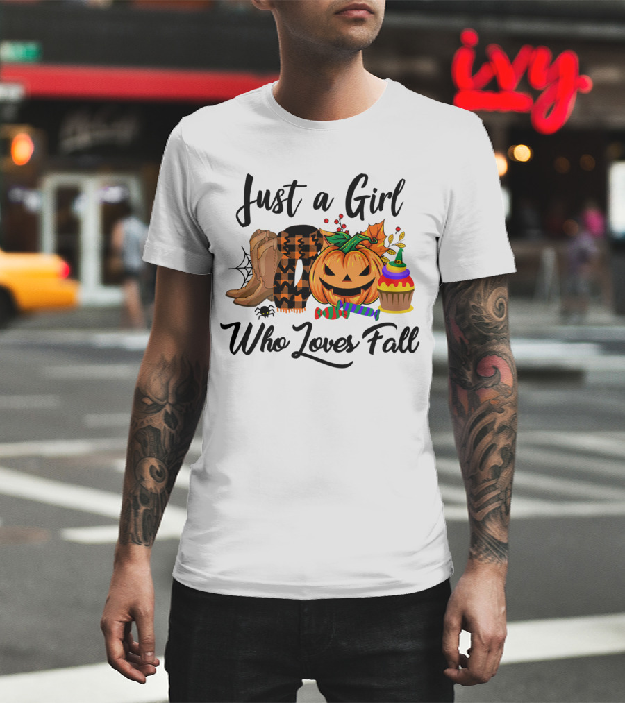 Just A Girl Who Loves Fall With Pumpkin And Boots T-Shirt