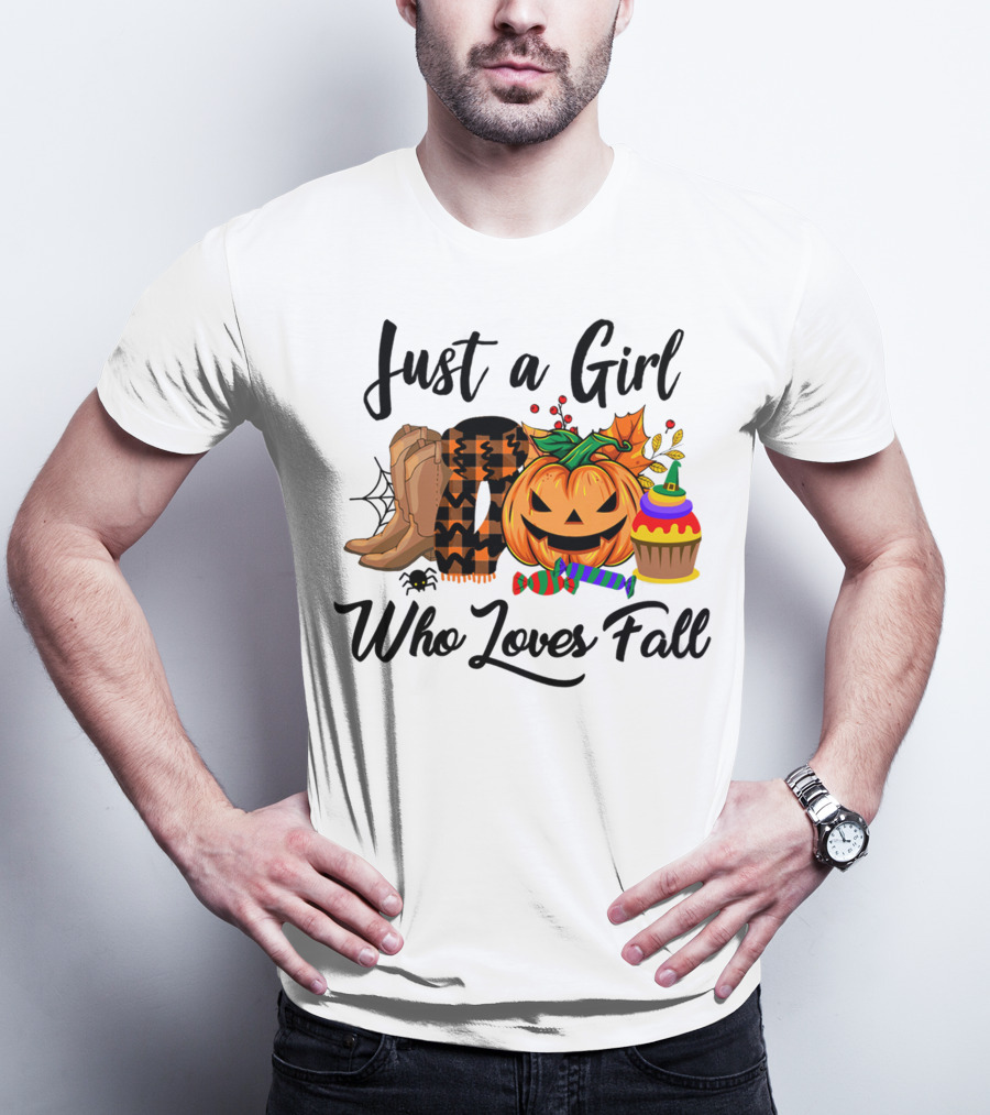 Just A Girl Who Loves Fall With Pumpkin And Boots T-Shirt