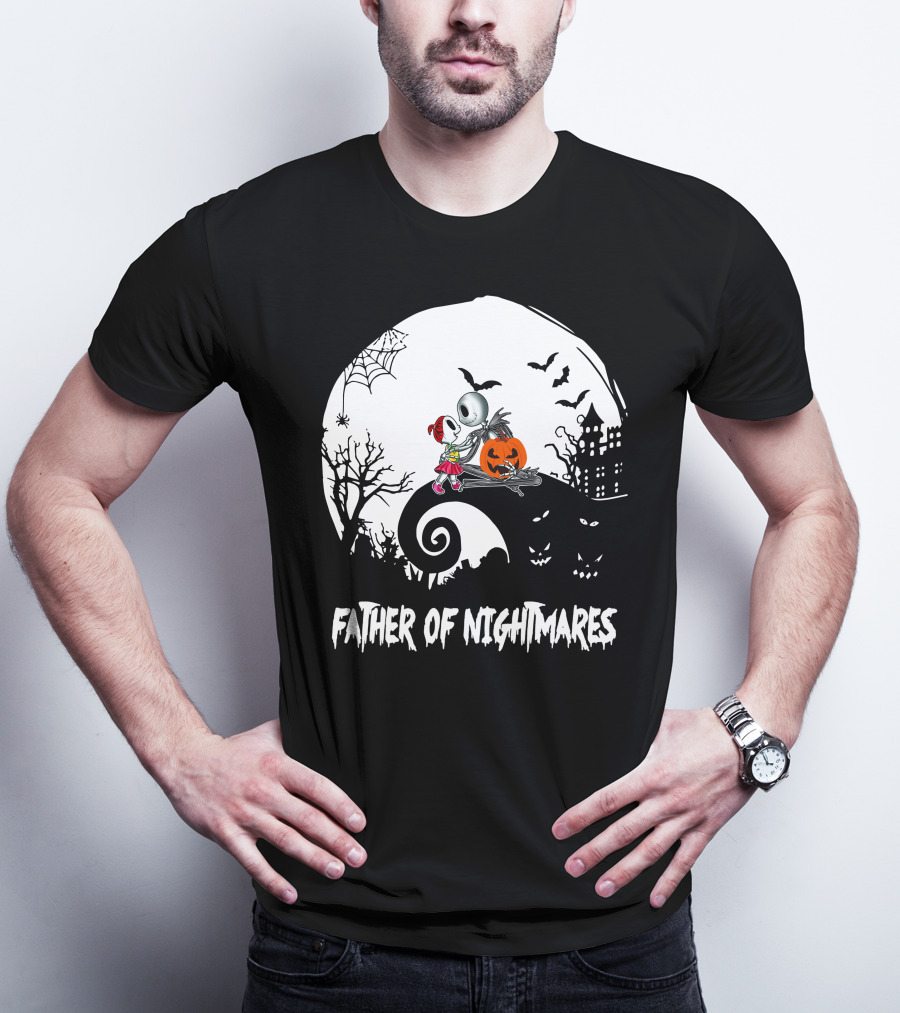 Father Of Nightmares Halloween Scene With Pumpkin And Skeleton T-Shirt
